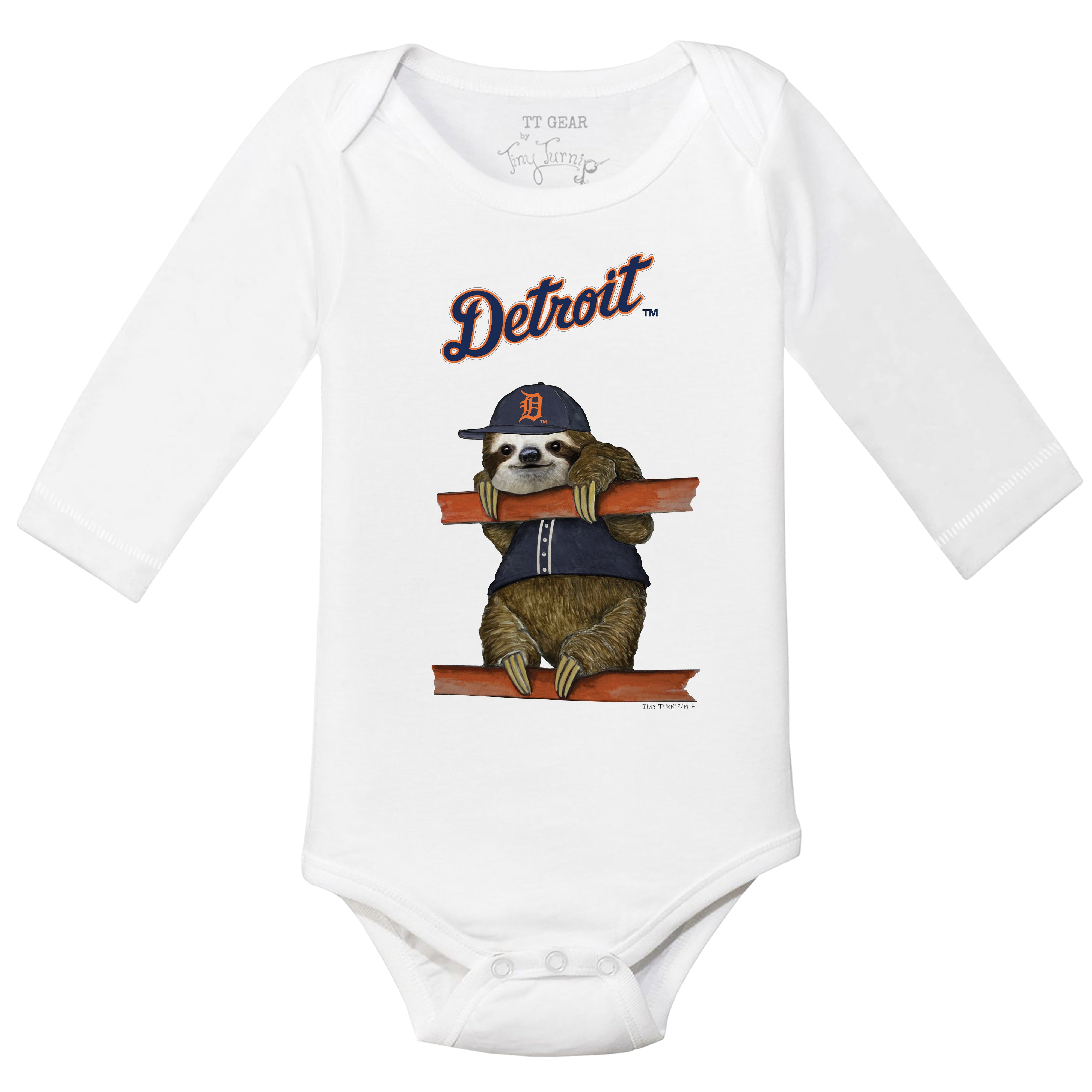 Detroit Tigers Sloth Long Sleeve Snapper | Tiny Turnip
