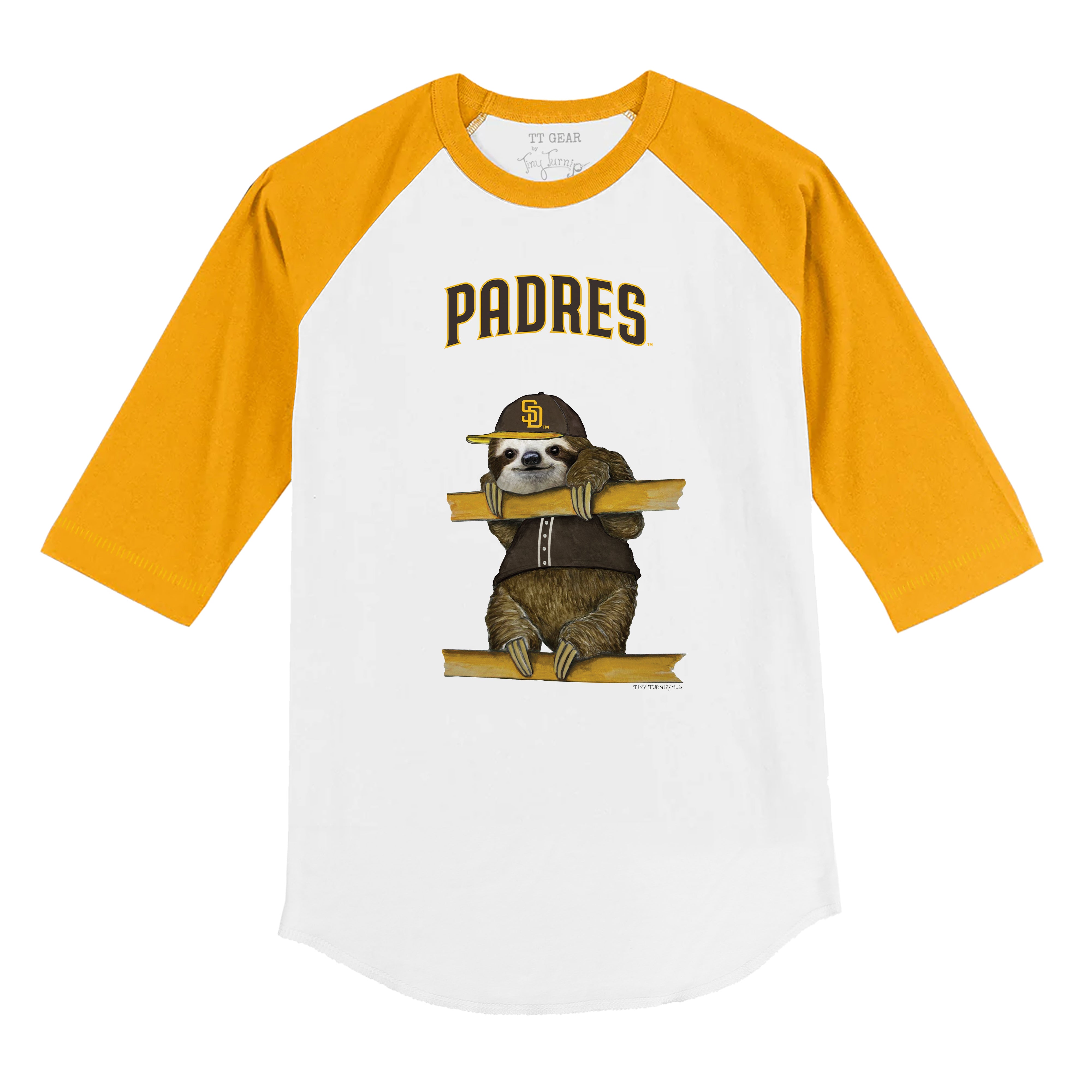 San Diego Padres Sloth 3/4 Gold Sleeve Raglan | Tiny Turnip