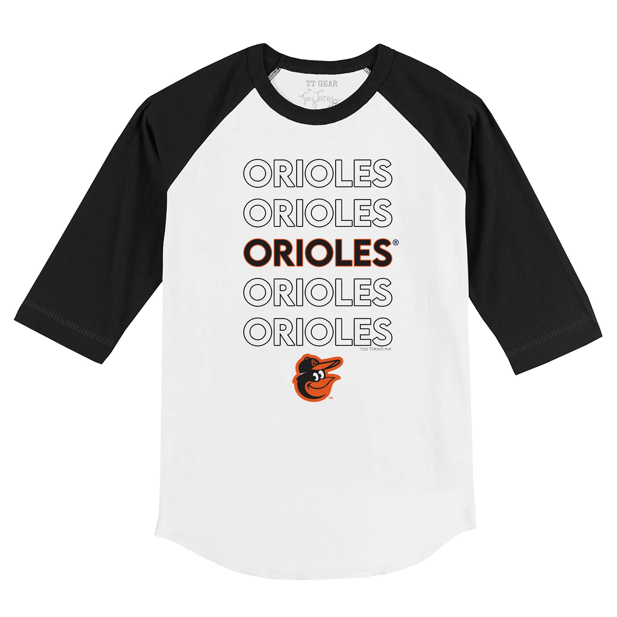 Baltimore Orioles Stacked 3/4 Black Sleeve Raglan | Tiny Turnip