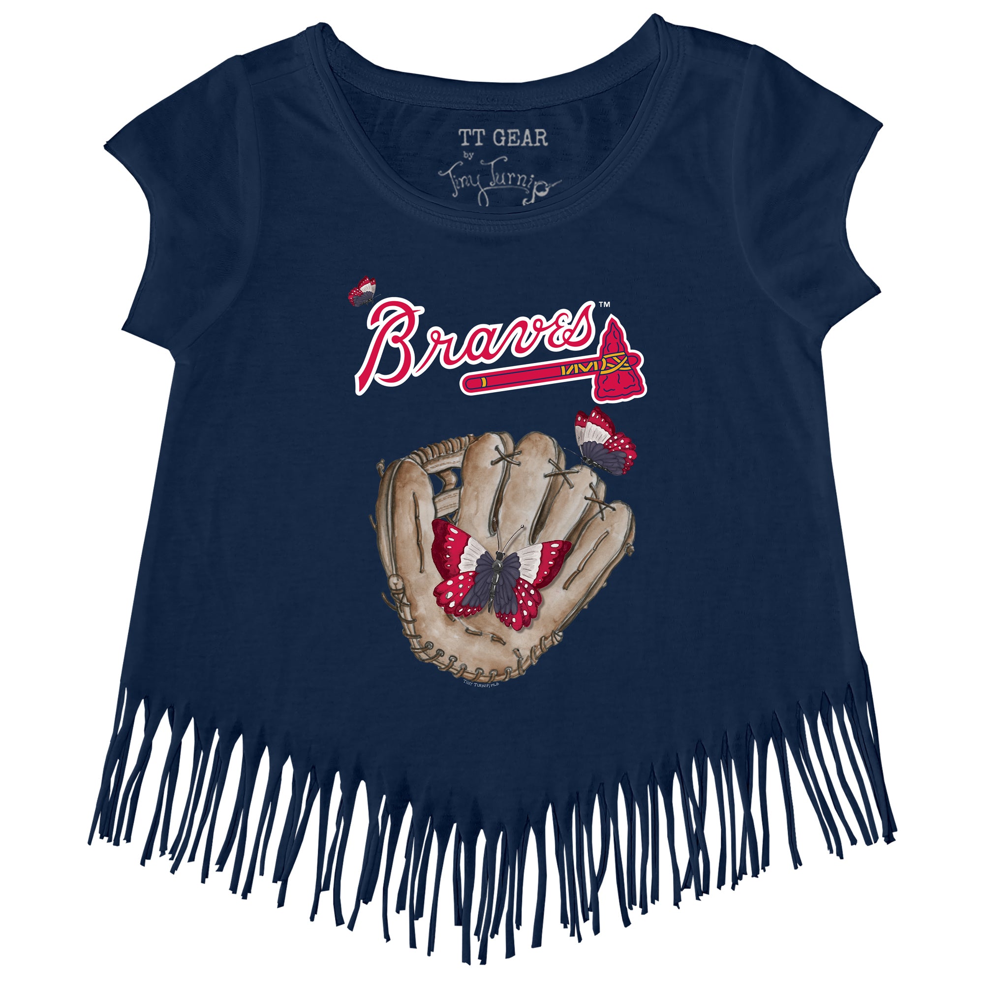 Atlanta Braves Butterfly Glove Fringe Tee | Tiny Turnip