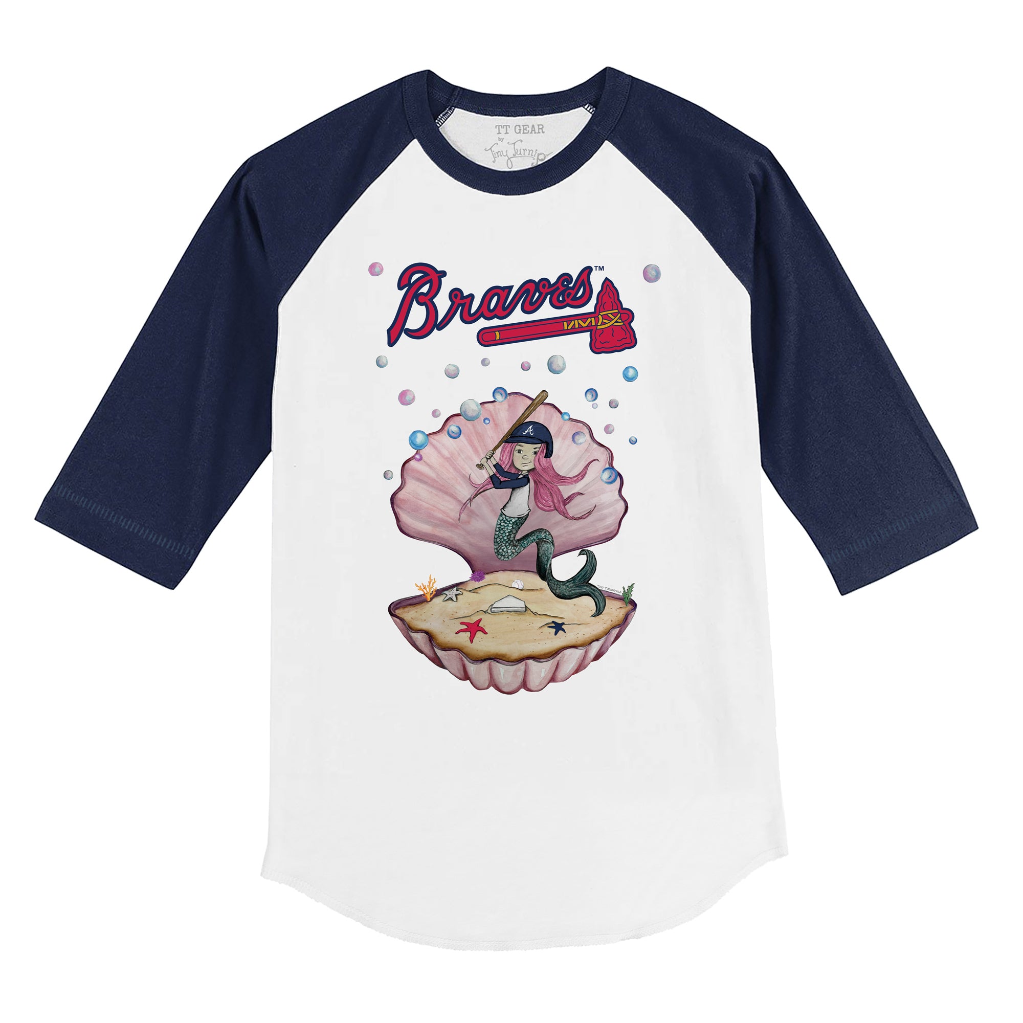 Atlanta Braves Mermaid 3/4 Navy Blue Sleeve Raglan | Tiny Turnip