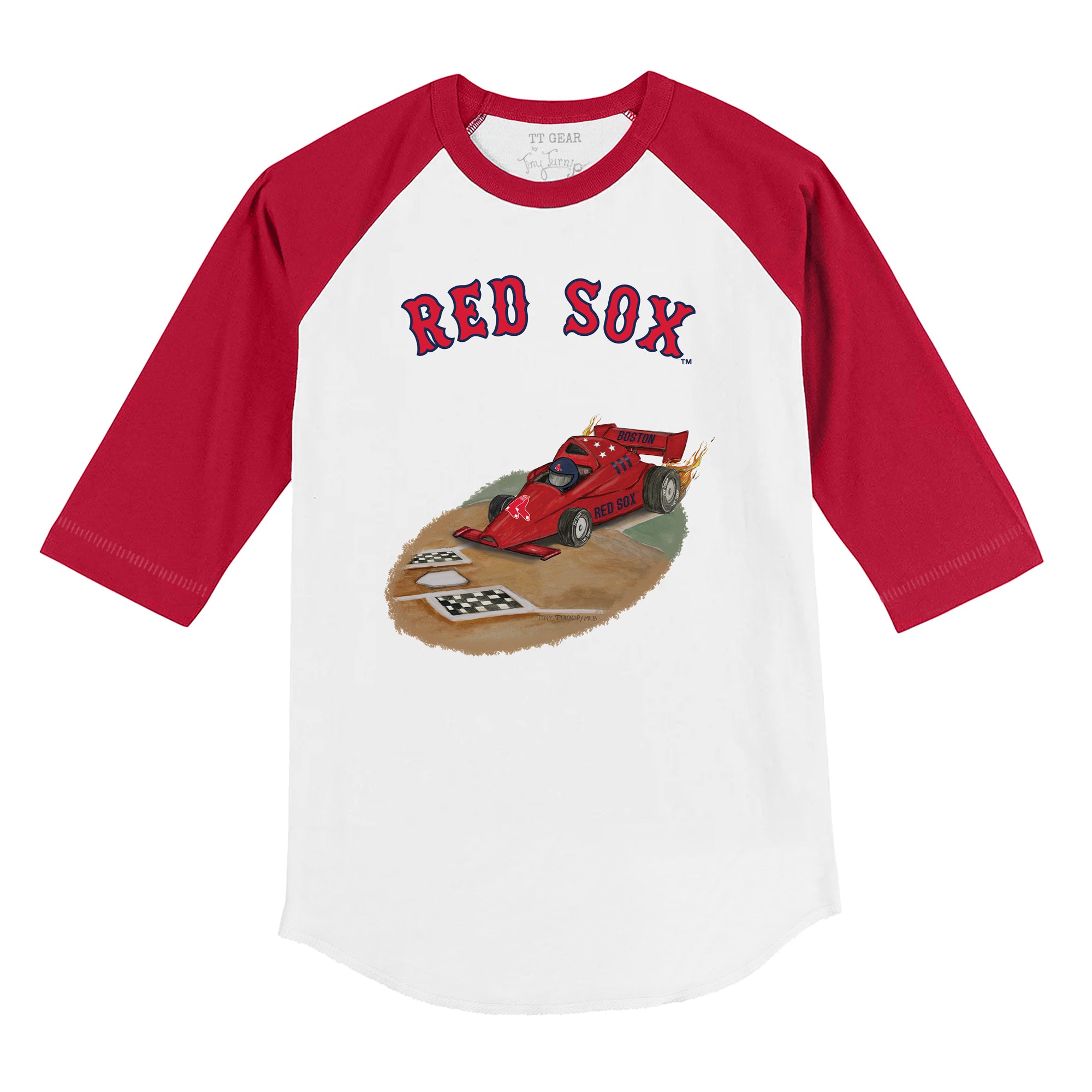 Boston Red Sox Race Car 3/4 Red Sleeve Raglan | Tiny Turnip