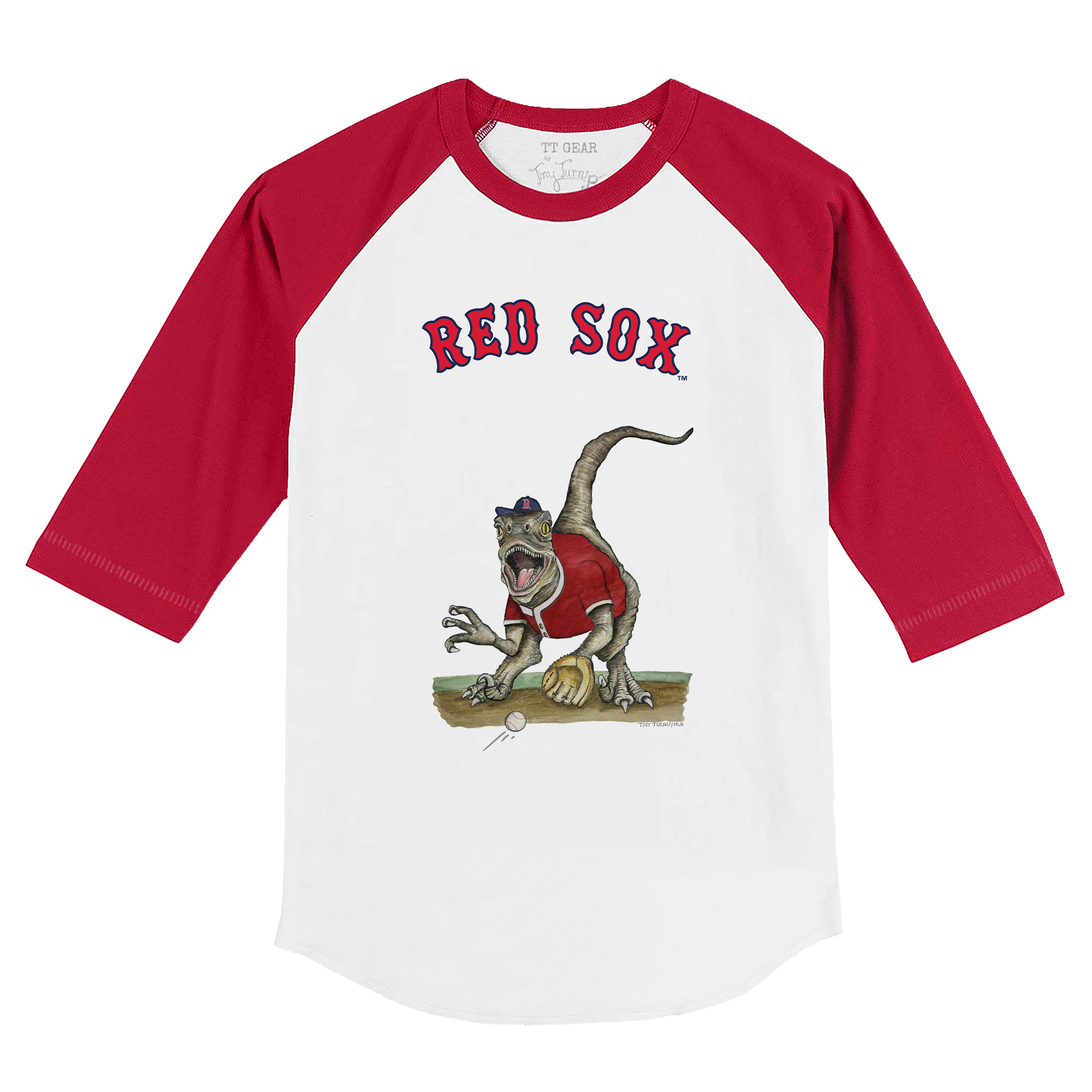 Boston Red Sox Velociraptor 3/4 Red Sleeve Raglan | Tiny Turnip