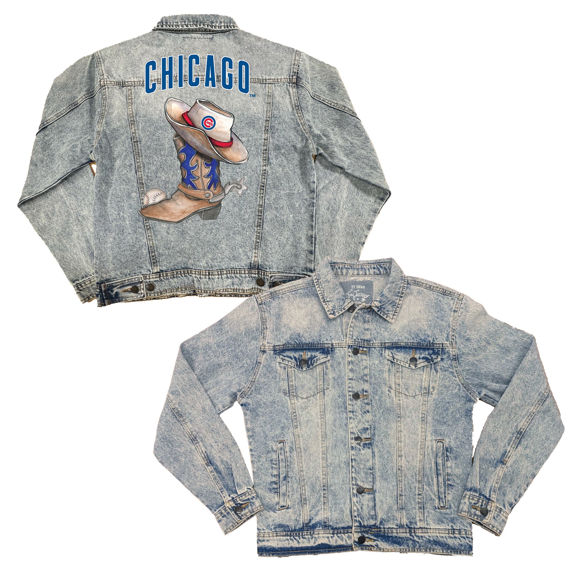 Chicago Cubs Cowboy Boot Boyfriend Denim Jacket | Tiny Turnip