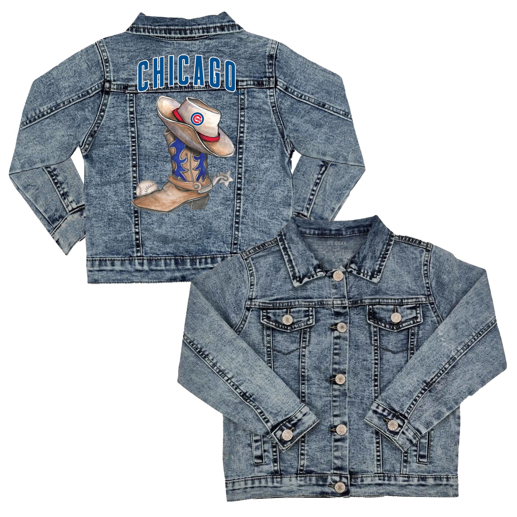 Chicago Cubs Cowboy Boot Kid's Denim Jacket | Tiny Turnip