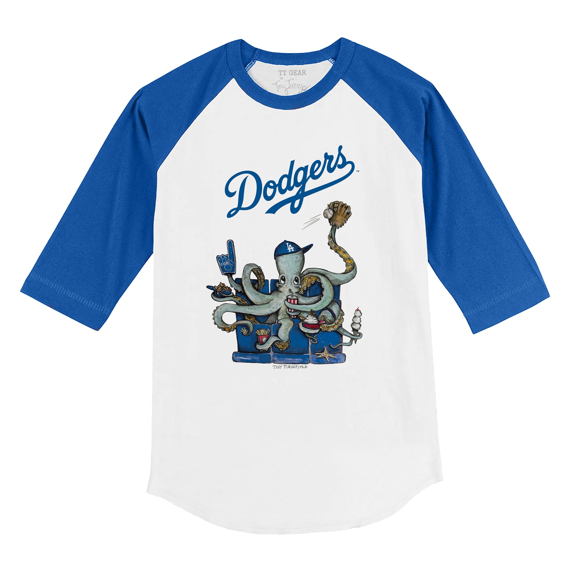 Los Angeles Dodgers Octopus 3/4 Royal Blue Sleeve Raglan | Tiny Turnip