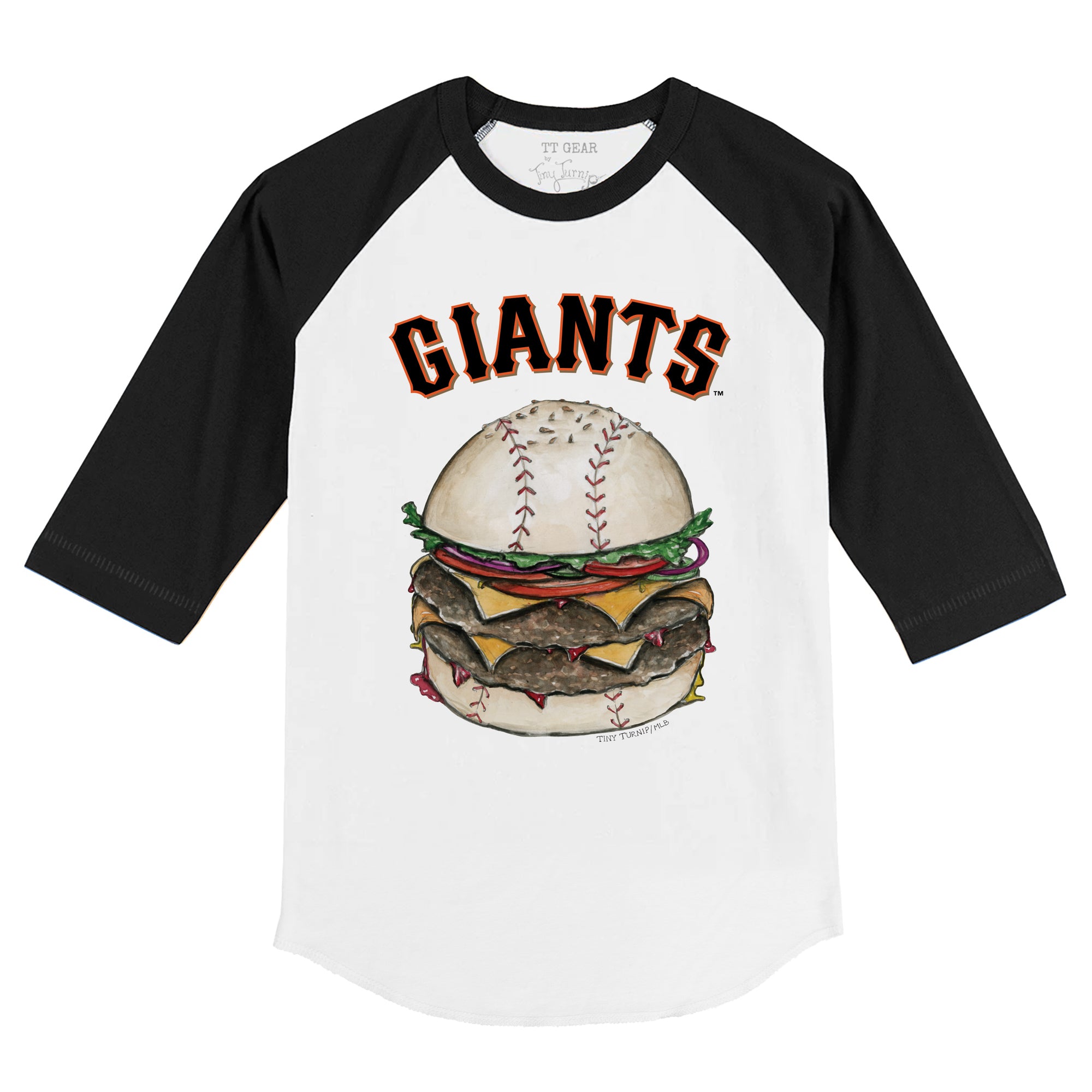 San Francisco Giants Burger 3/4 Black Sleeve Raglan | Tiny Turnip