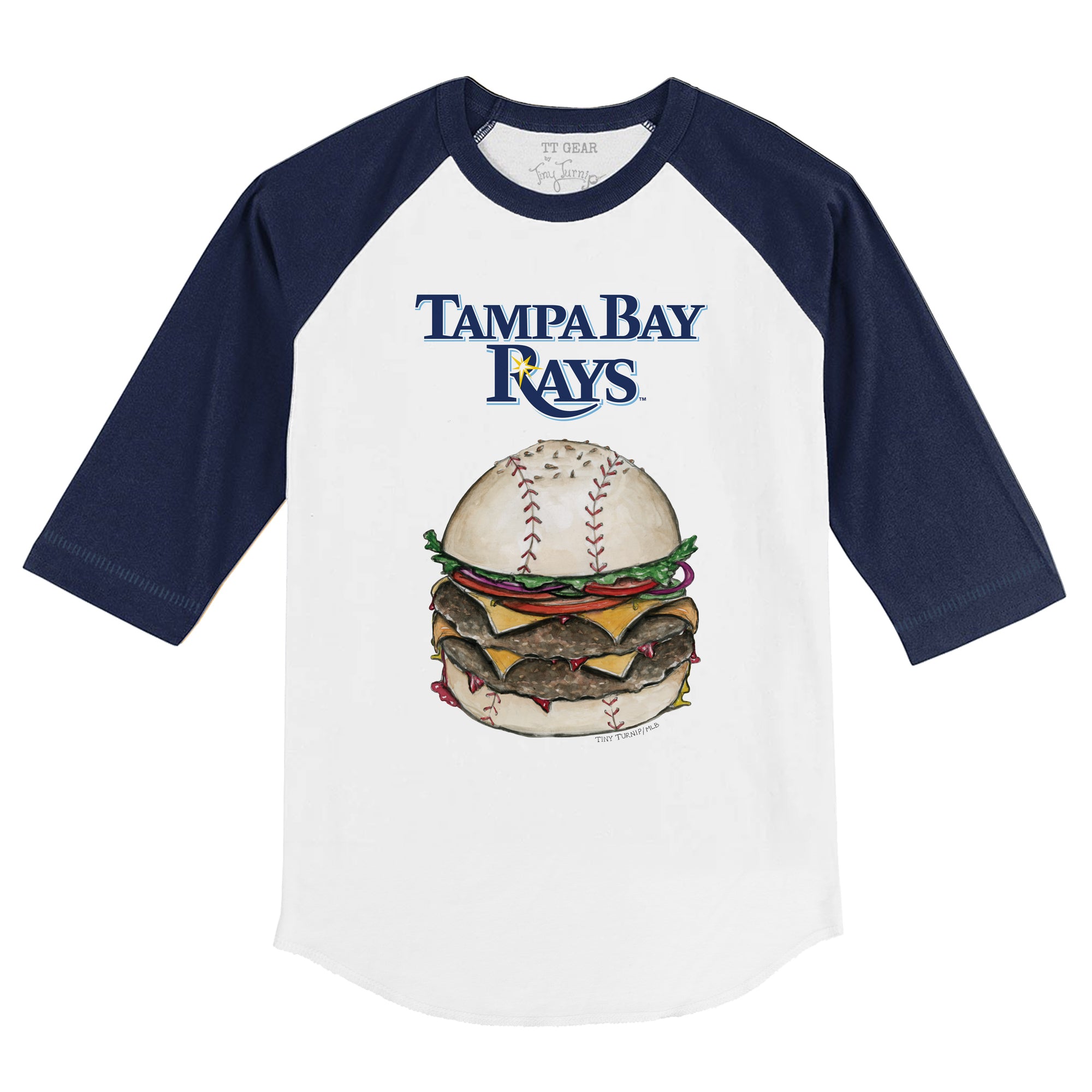 Tampa Bay Rays Burger 3/4 Navy Sleeve Raglan | Tiny Turnip