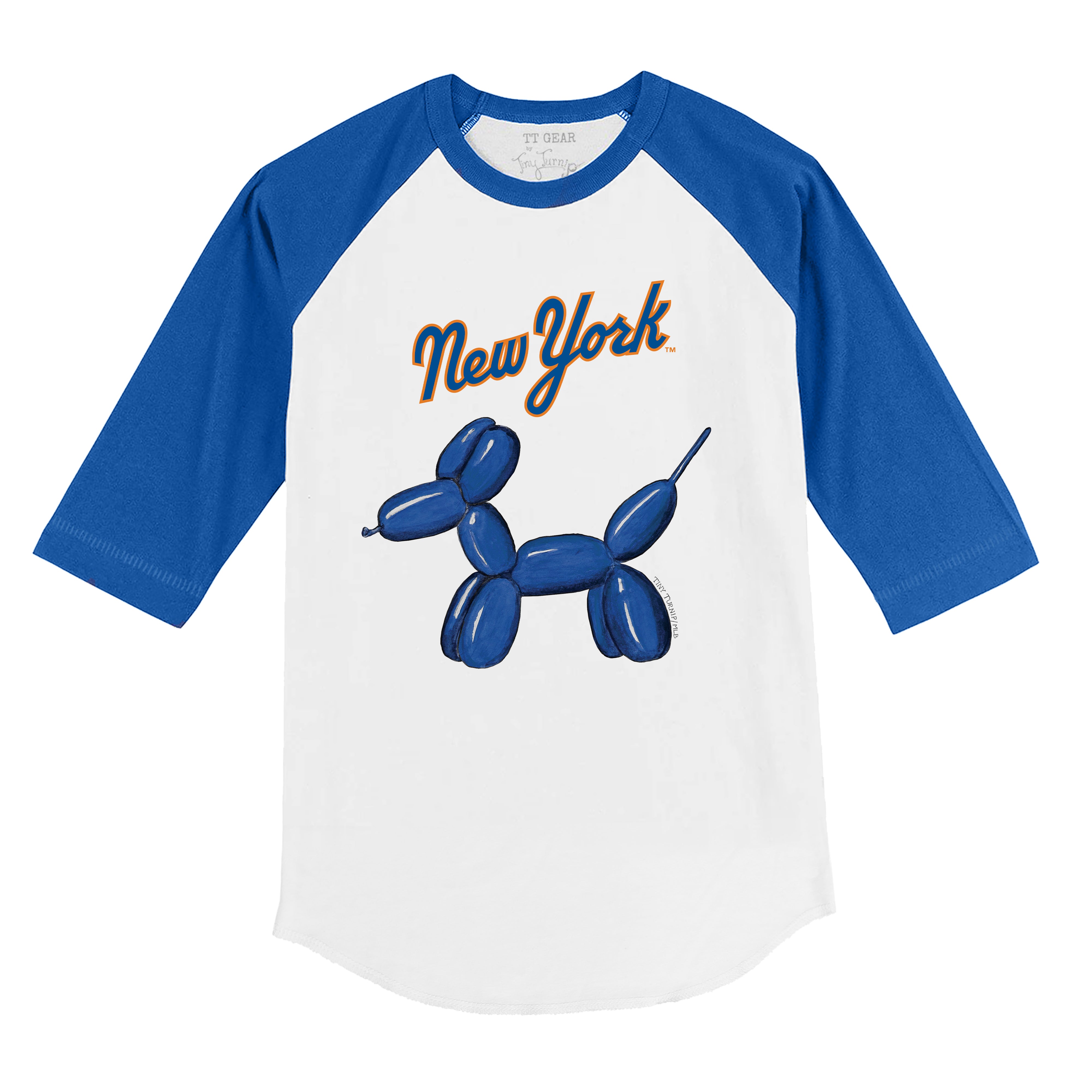 New York Mets Balloon Dog 3/4 Royal Blue Sleeve Raglan | Tiny Turnip