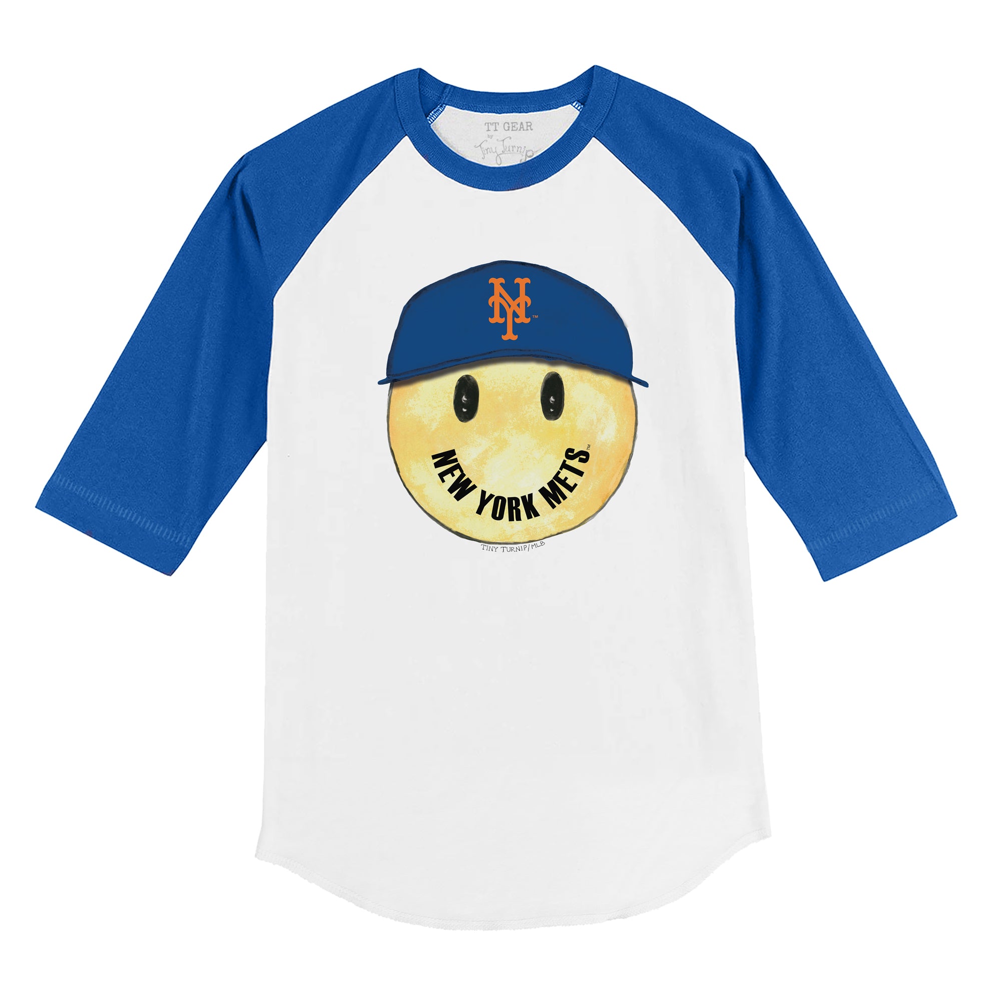 New York Mets Smiley 3/4 Royal Blue Sleeve Raglan | Tiny Turnip