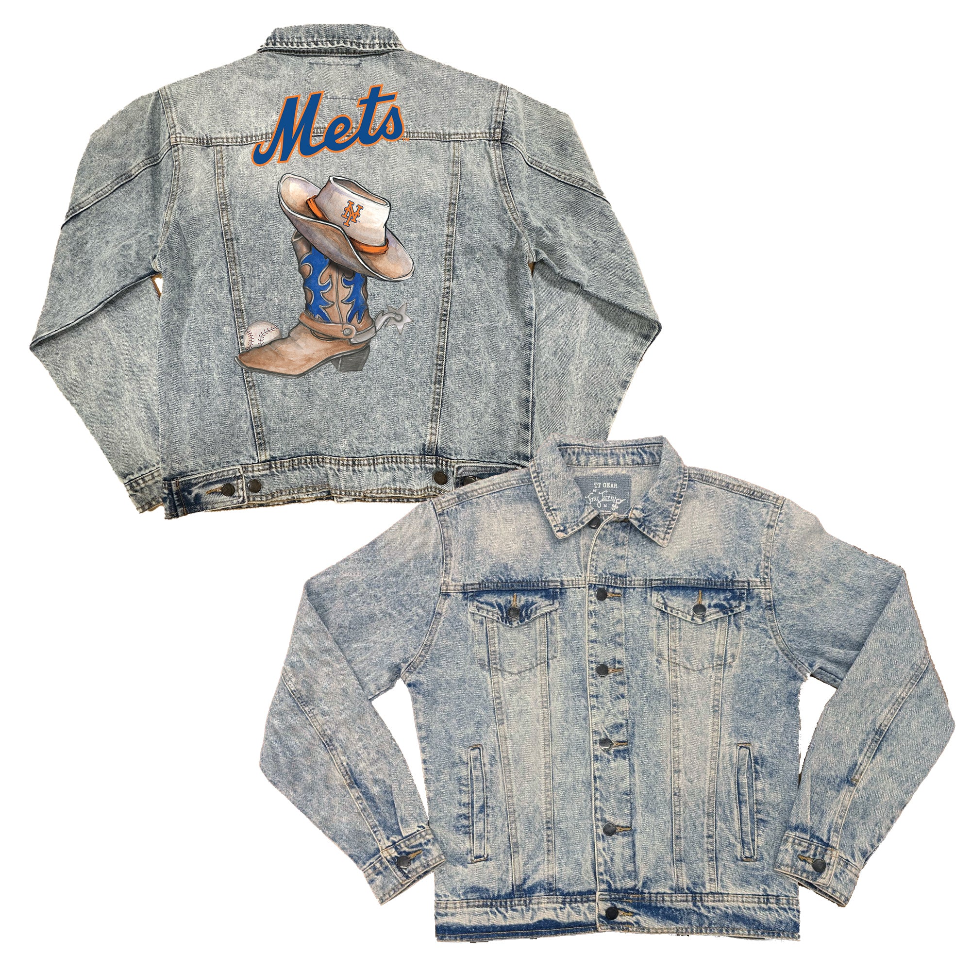 New York Mets Cowboy Boot Boyfriend Denim Jacket | Tiny Turnip