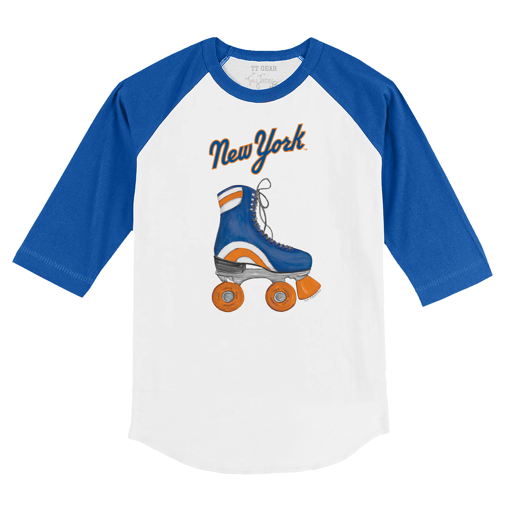 New York Mets Retro Skate 3/4 Royal Blue Sleeve Raglan | Tiny Turnip