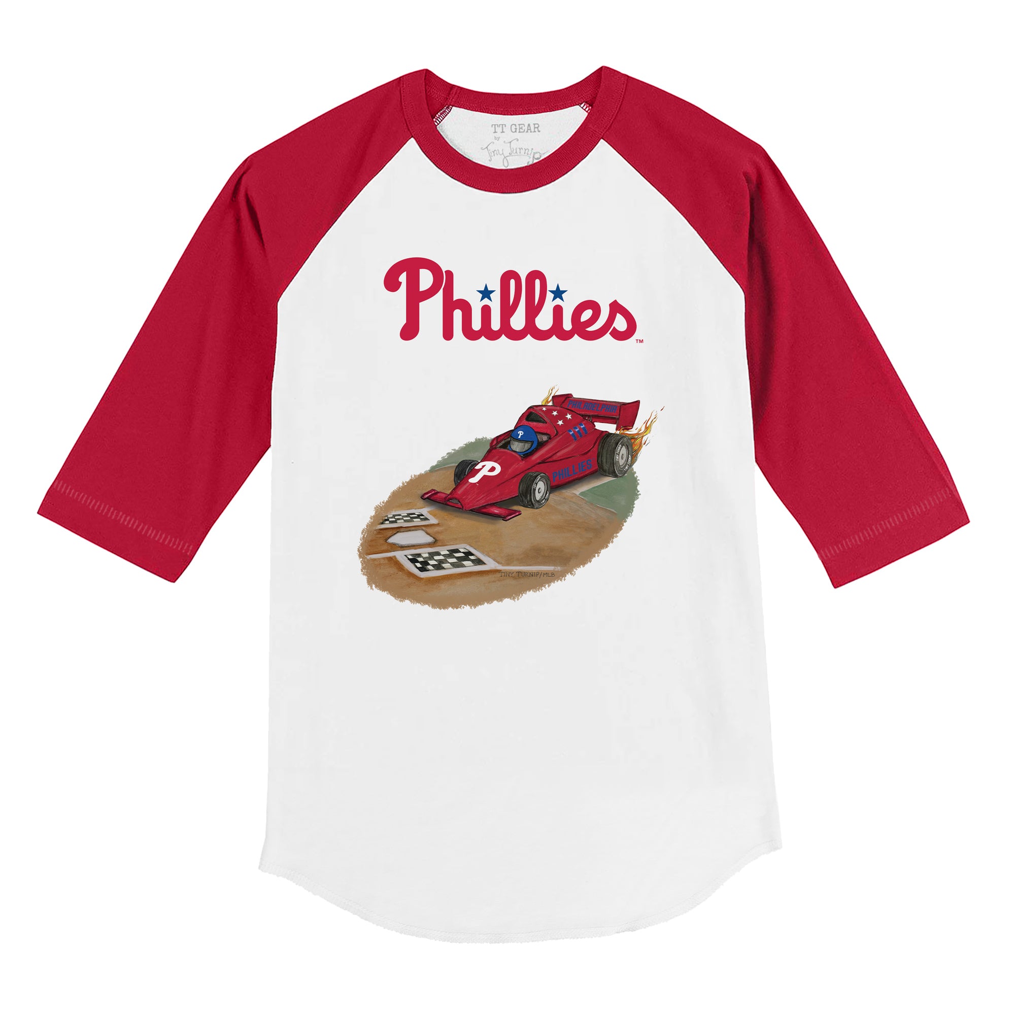 Philadelphia Phillies Race Car 3/4 Red Sleeve Raglan | Tiny Turnip