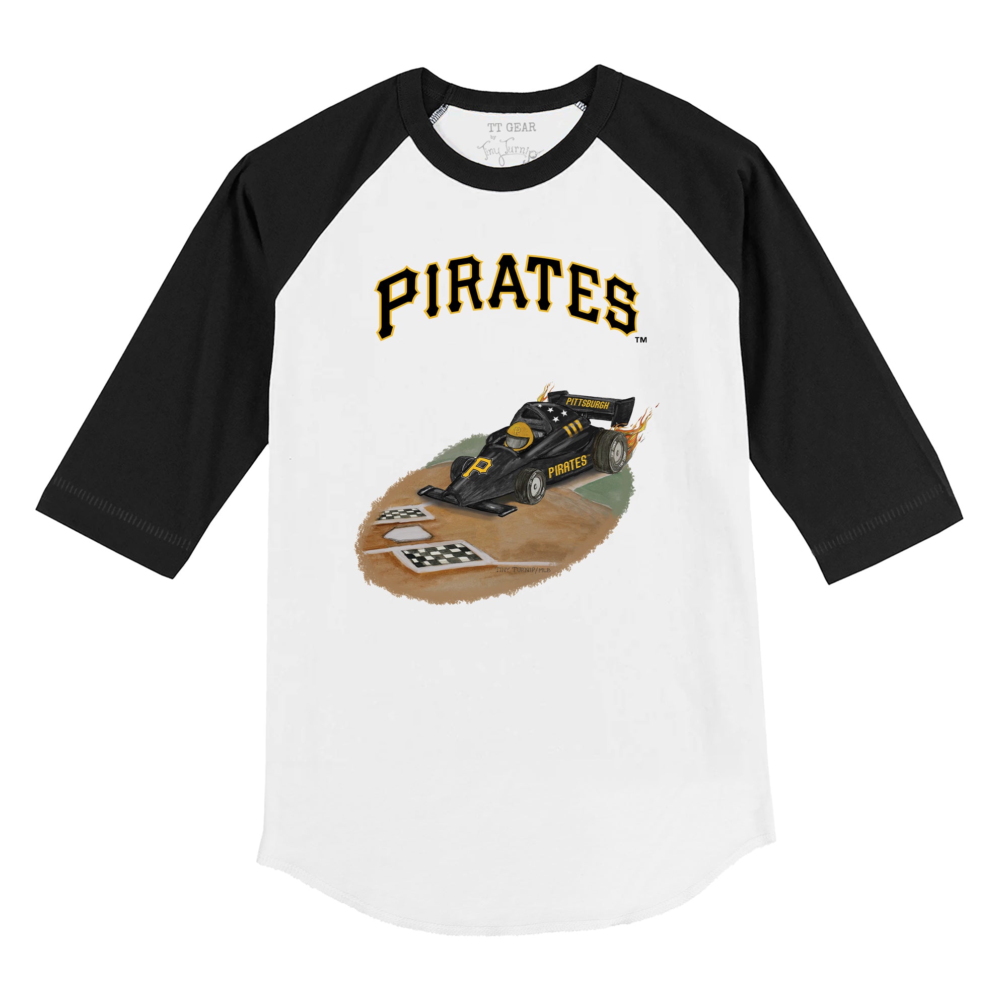 Pittsburgh Pirates Race Car 3/4 Black Sleeve Raglan | Tiny Turnip
