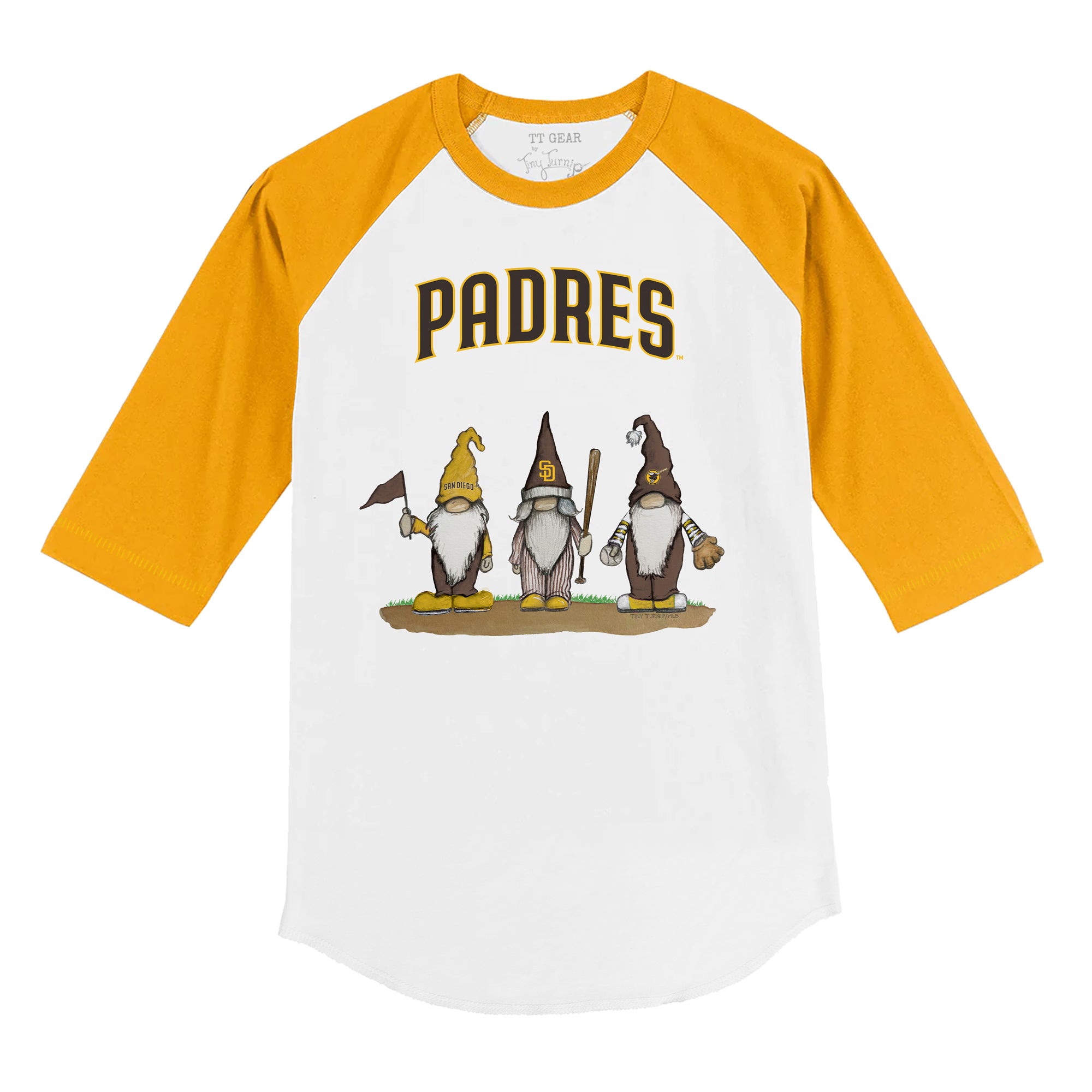 San Diego Padres Gnomes 3/4 Gold Sleeve Raglan | Tiny Turnip