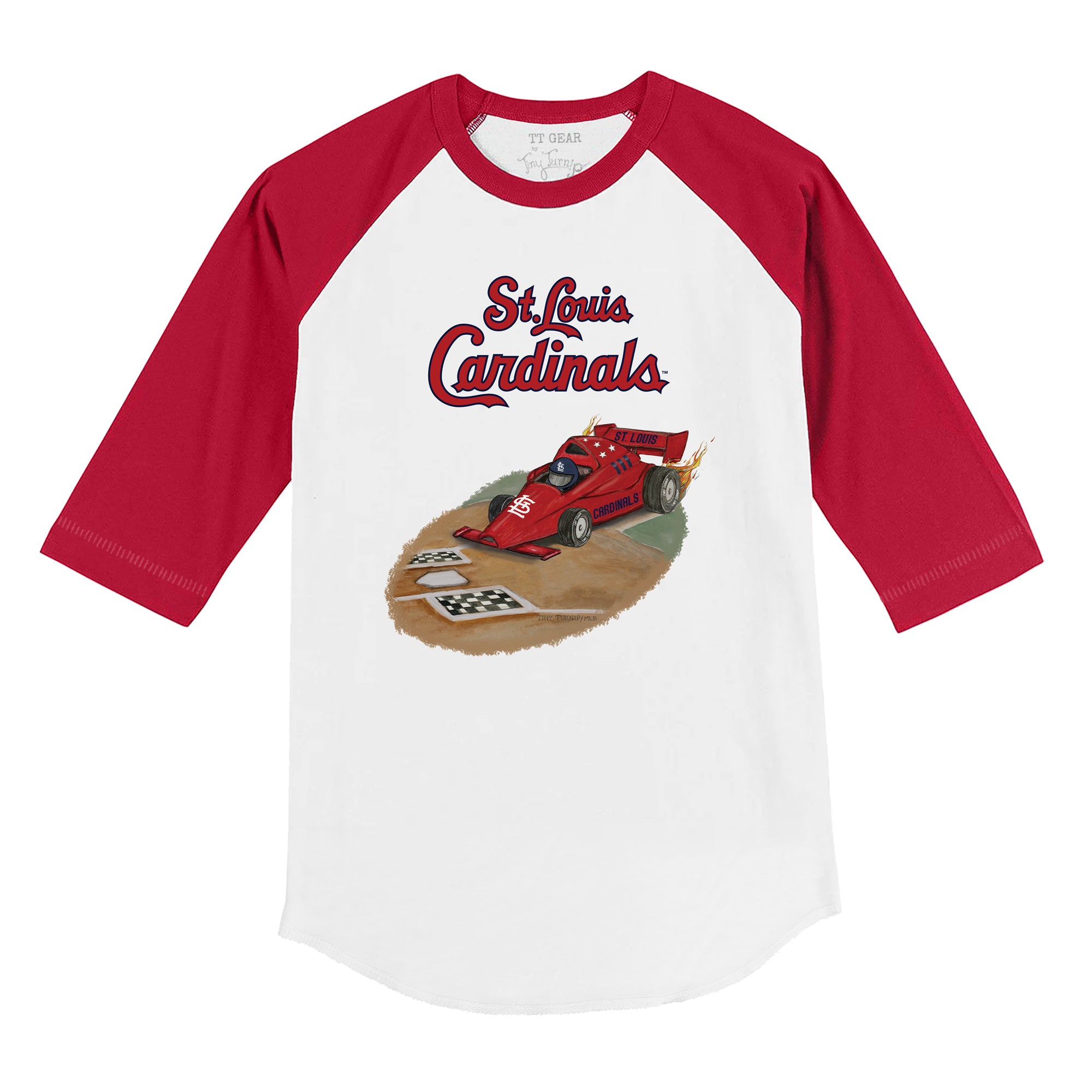 St. Louis Cardinals Race Car 3/4 Red Sleeve Raglan | Tiny Turnip
