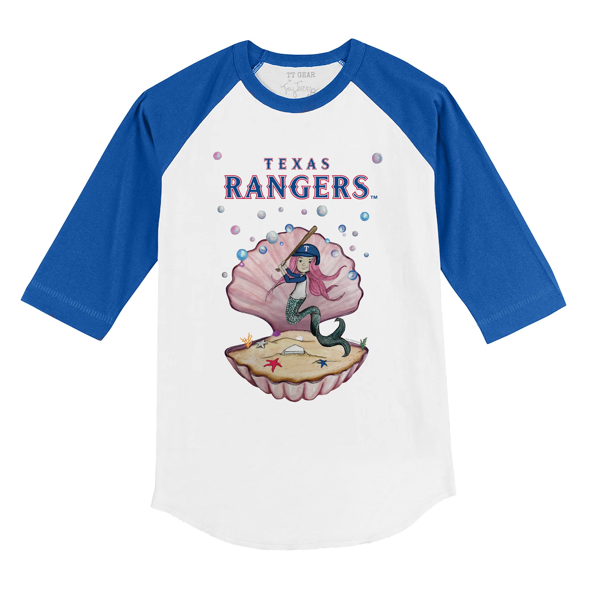 Texas Rangers Mermaid 3/4 Royal Blue Sleeve Raglan | Tiny Turnip