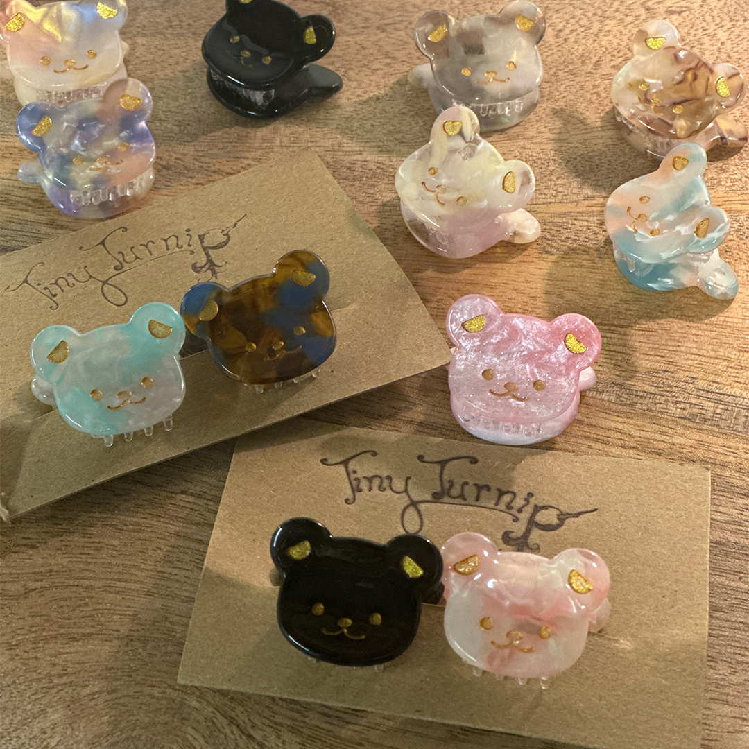 Mini Teddy Bear Hair Clip Set | Tiny Turnip