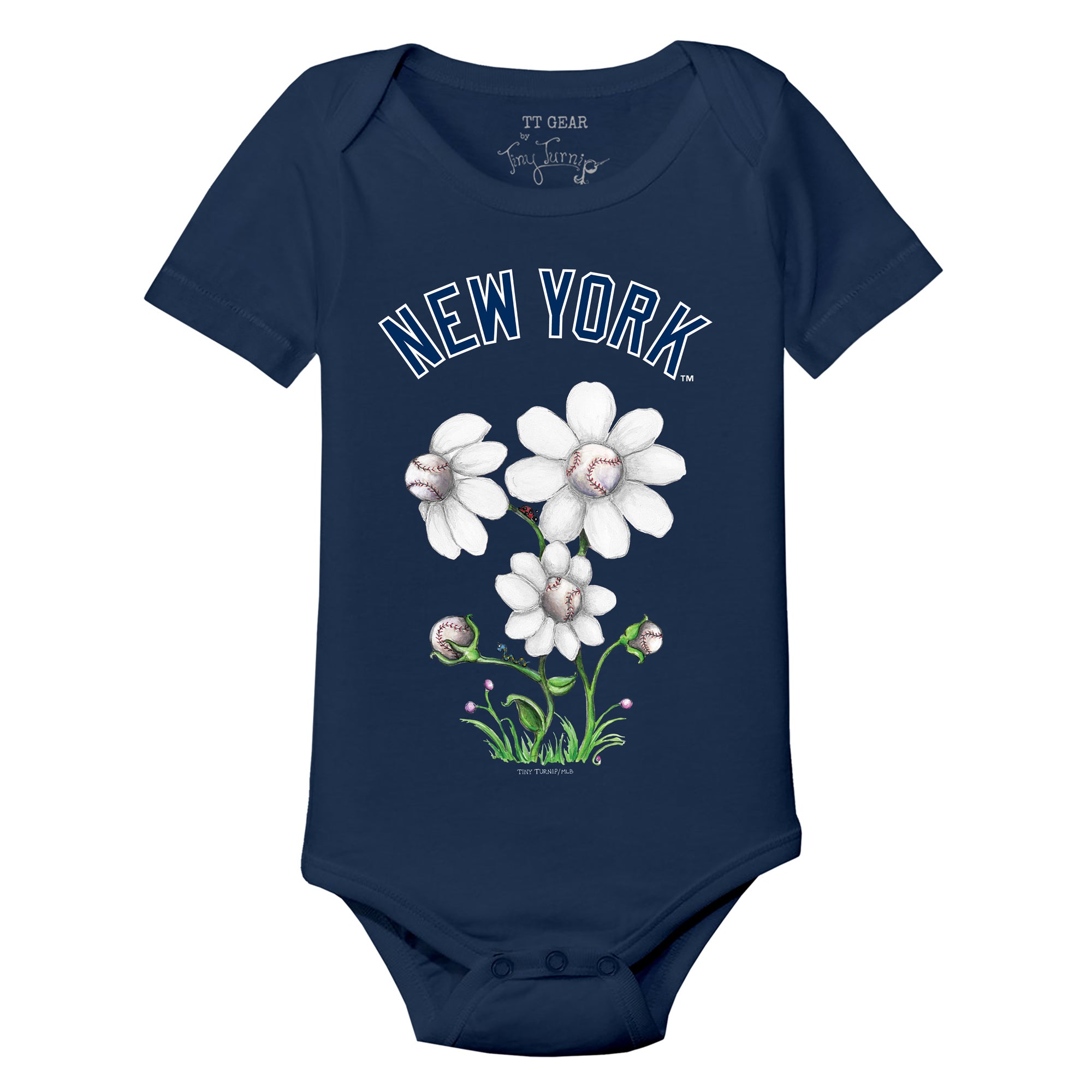 New York Yankees Blooming Baseballs Short Sleeve Snapper | Tiny Turnip