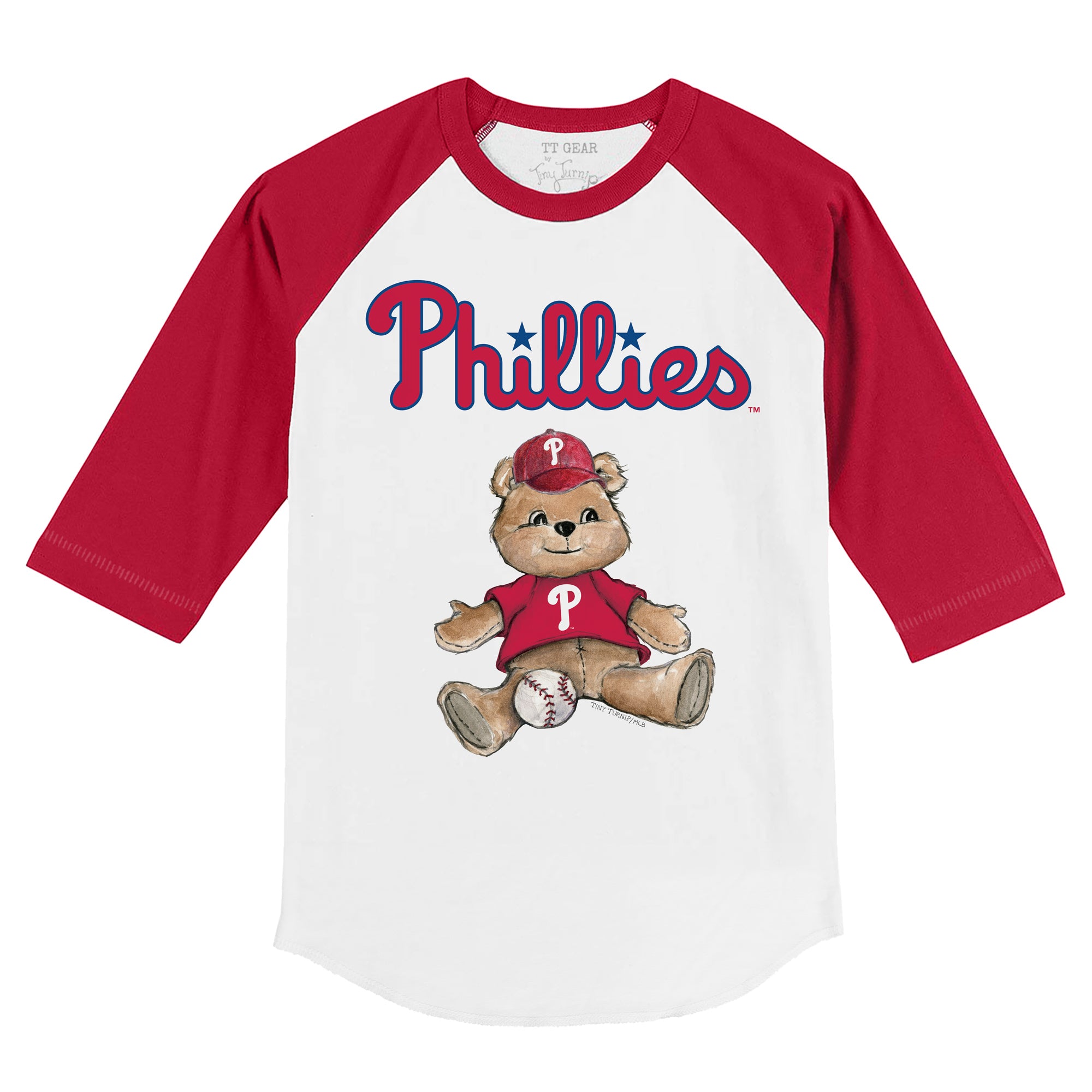 Philadelphia Phillies Boy Teddy 3/4 Red Sleeve Raglan | Tiny Turnip