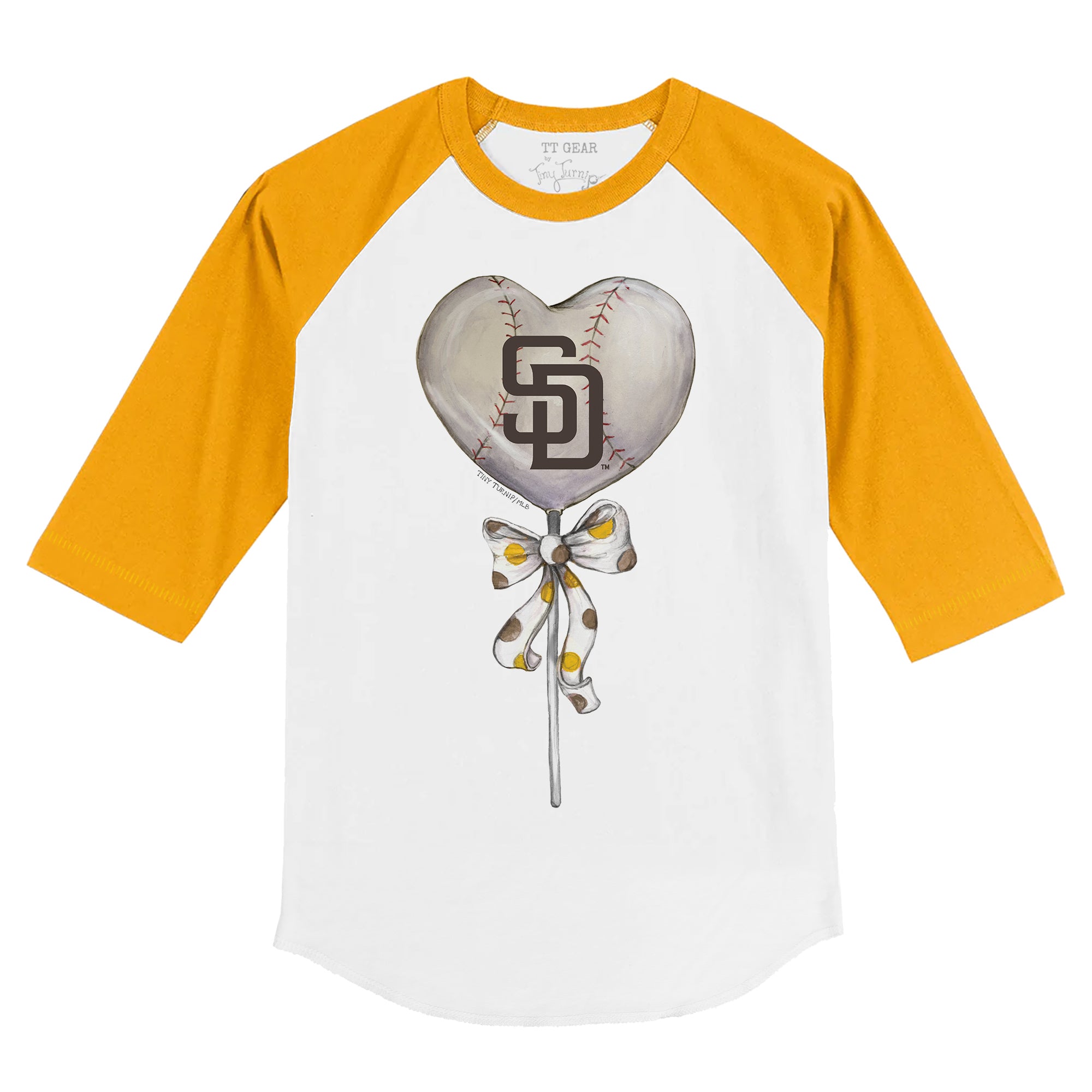San Diego Padres Heart Lolly 3/4 Gold Sleeve Raglan | Tiny Turnip