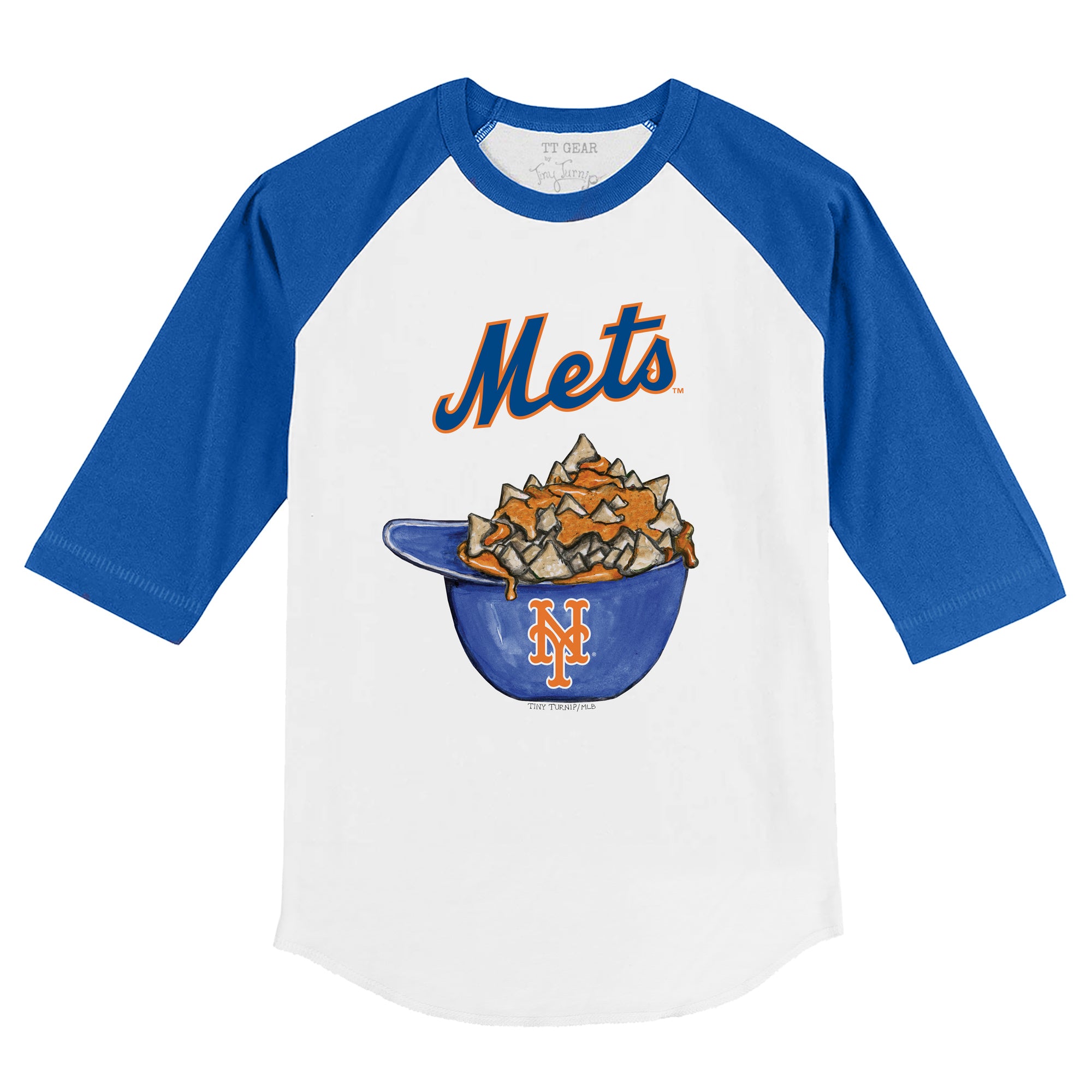 New York Mets Nacho Helmet 3/4 Royal Blue Sleeve Raglan | Tiny Turnip