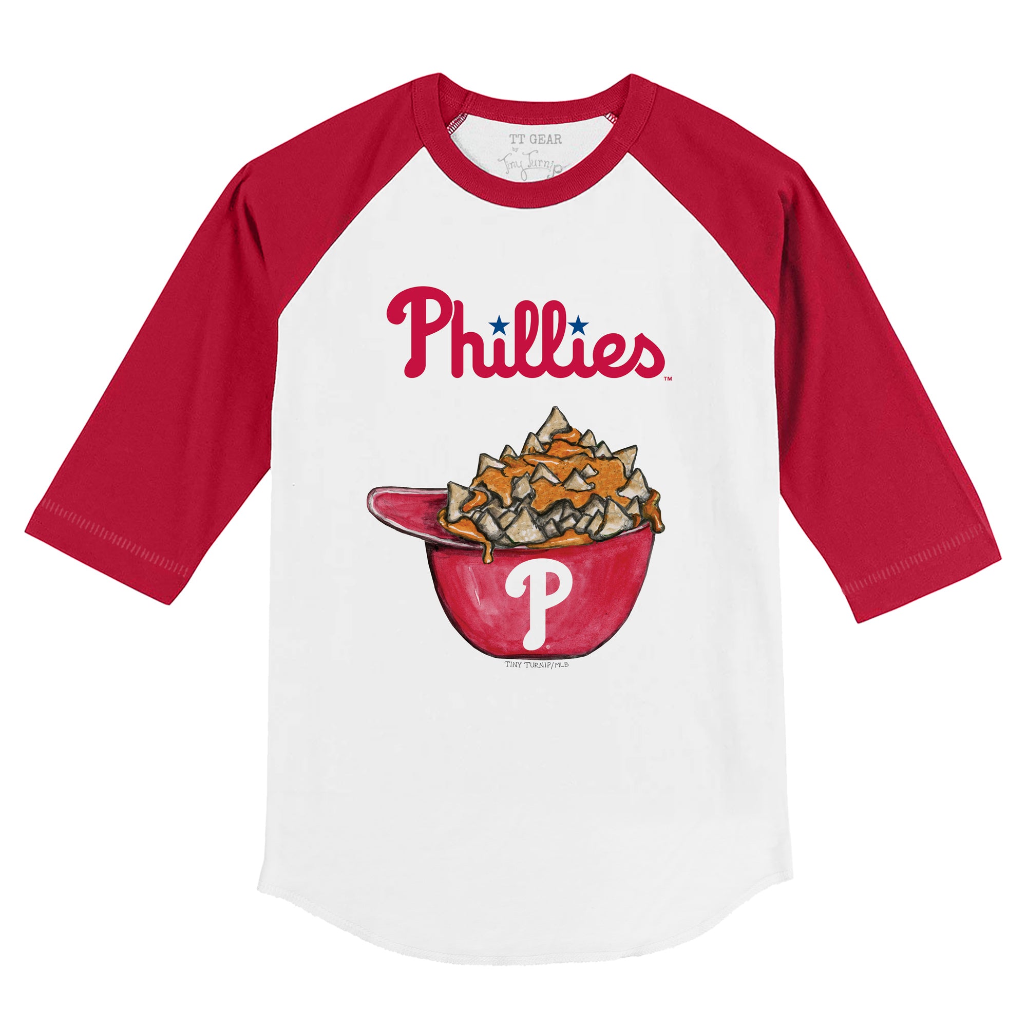 Philadelphia Phillies Nacho Helmet 3/4 Red Sleeve Raglan | Tiny Turnip